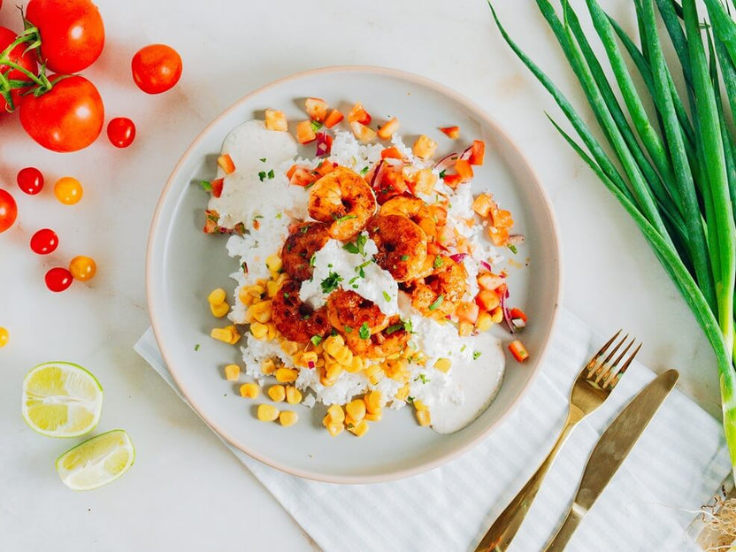 Grilled prawn bowl with creamy chipotle honey sauce ready-made meal ...