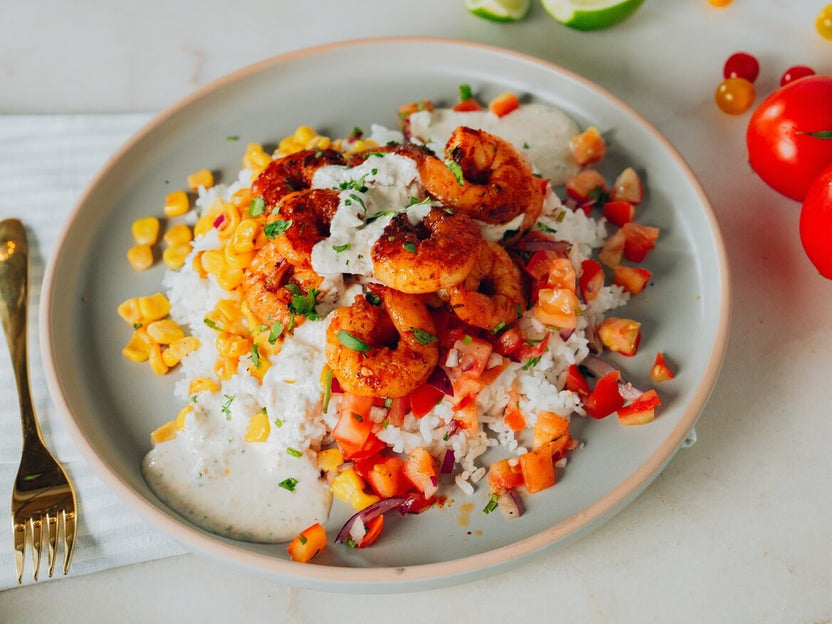Grilled prawn bowl with creamy chipotle honey sauce ready-made meal ...